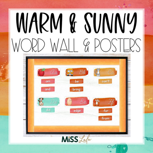 Warm & Sunny Watercolor Word Wall Headers & Alphabet Poster | Miss Lulu