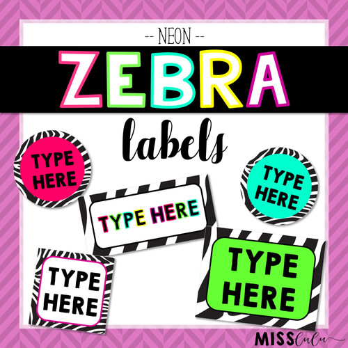 Neon Zebra Editable Labels | Miss Lulu