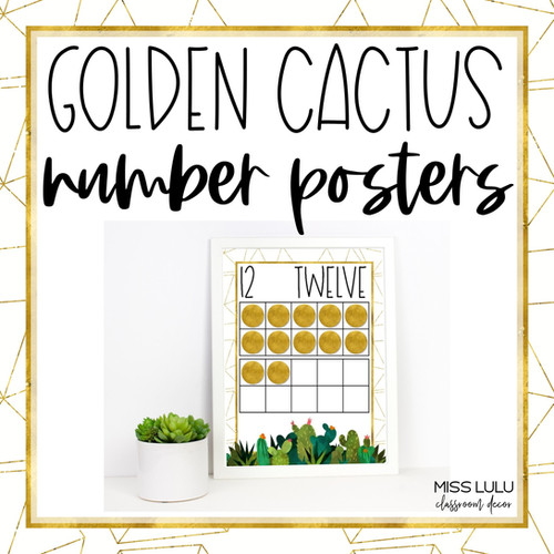 Golden Cactus Number Posters | Miss Lulu
