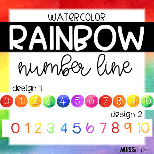 Rainbow Watercolor Number Line | Miss Lulu
