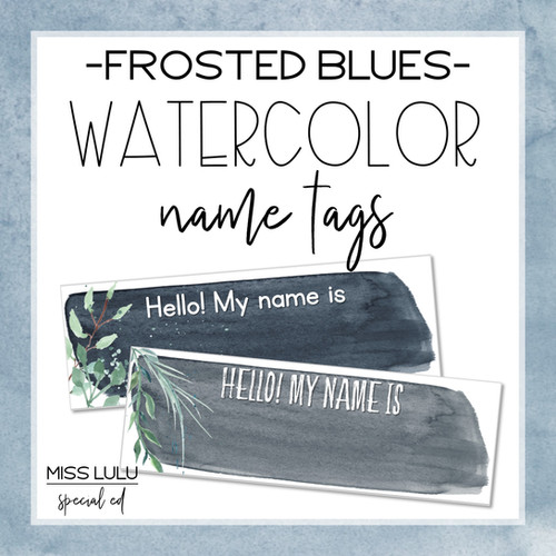 Frosted Blues Watercolor Name Tags | Miss Lulu