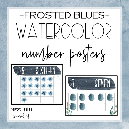 Frosted Blues Watercolor Number Posters | Miss Lulu