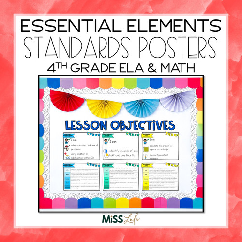 4th Grade Essential Elements Standards ELA & Math Posters Lear | Miss Lulu
