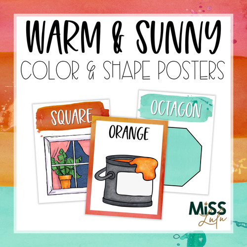 Warm & Sunny Watercolor Color & Shape Posters | Miss Lulu