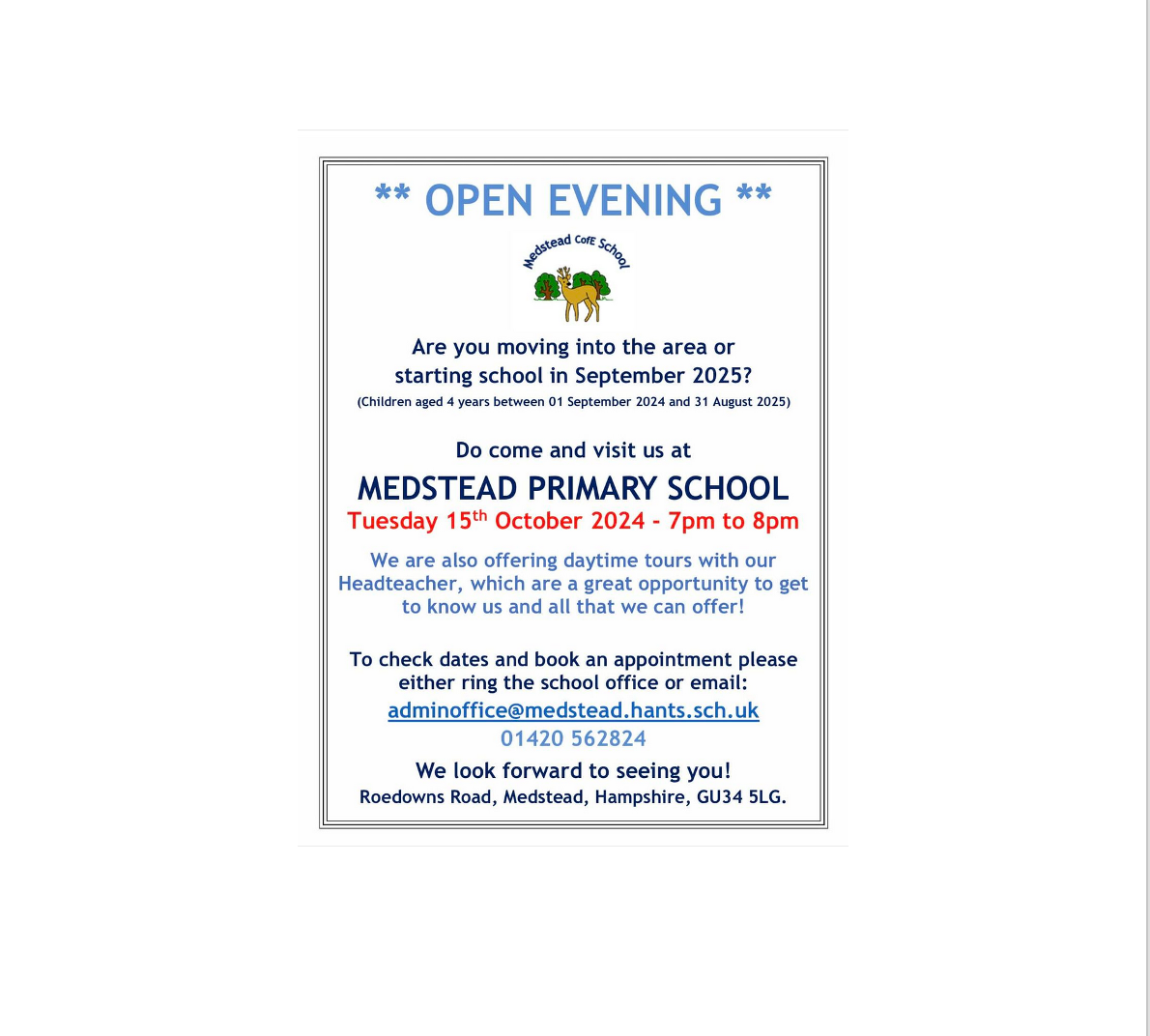 Medstead Primary School Open Evening | MedsteadVillageHall