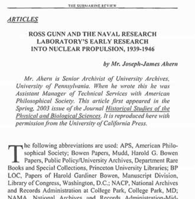 Ross Gunn and NRL's Early Research into Nuclear Propulsion (1939-1946 ...