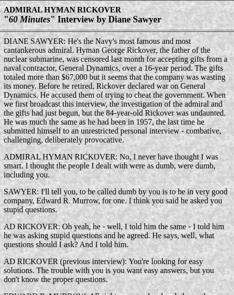 Interview - Rickover 60 Minutes Script | NR-HA.org