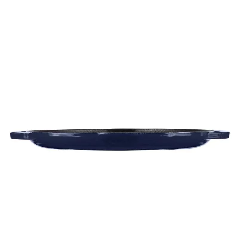 Grand Feu Blue Ribbed Cast Iron Frying Pan, 34cm. | Kamado Bono MT