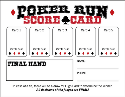 Score card for Poker Run events