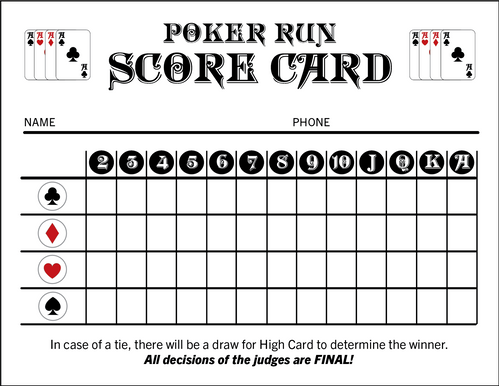 Poker Run Score Card - Standard | Lizard Creek Design