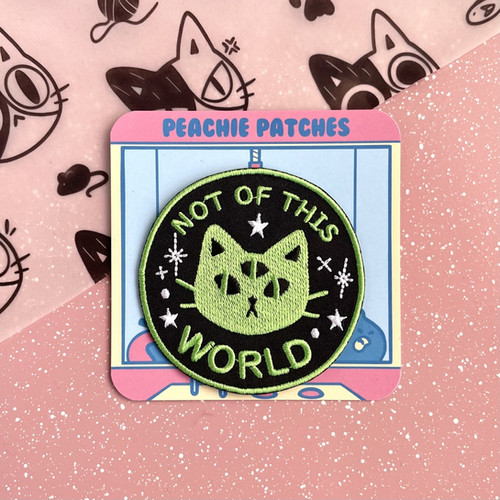 Not of This World Alien Cat Iron On Patch By Peachie Patches | For Mew
