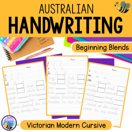 Australian Handwriting Practice | Beginning Blends | Vic Mod Cursive ...