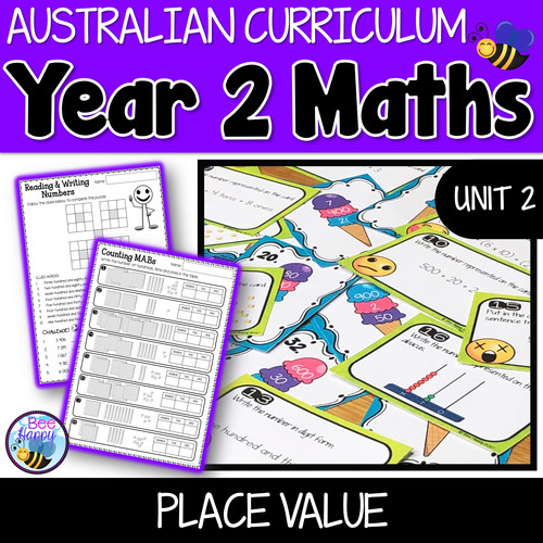Year 2 Maths Unit 2 Place Value Worksheets and Task Cards | Bee Happy ...
