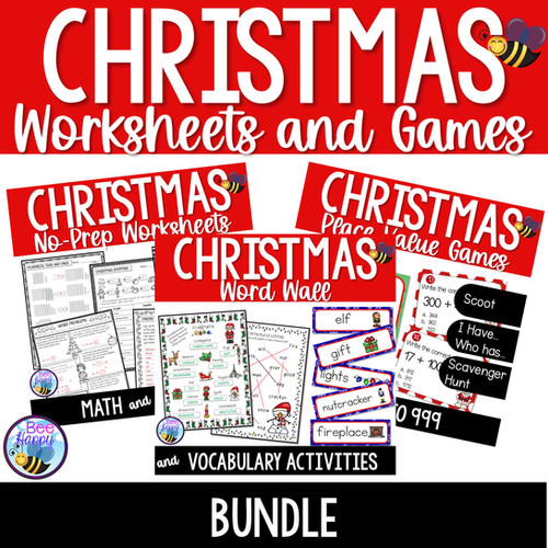 Christmas Maths and English Worksheets, Word Wall & Games Bundle | Bee ...