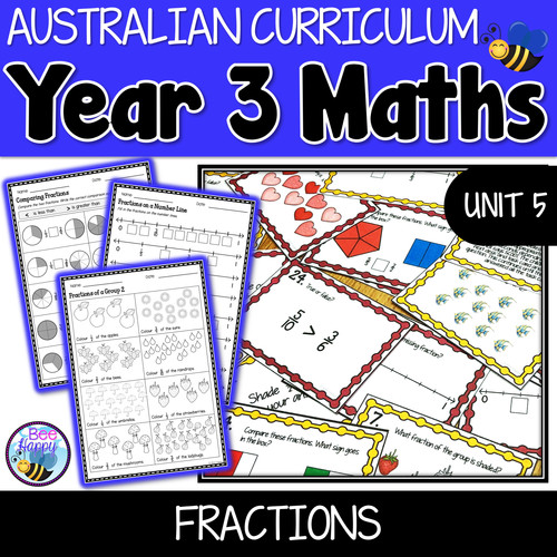Australian Curriculum Year 3 Maths Fractions Worksheets and Task Cards ...