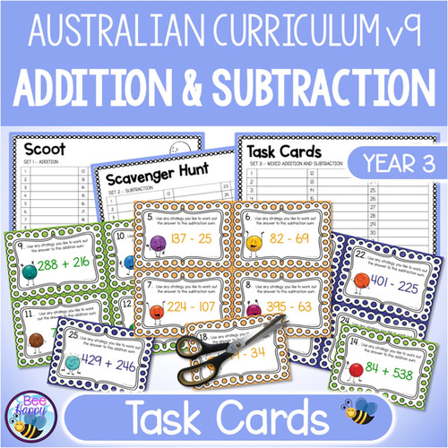 Addition and Subtraction Task Cards Year 3 Australian Curriculum v9 ...
