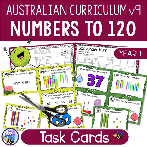 Numbers to 120 Task Cards Year 1 Australian Curriculum v9 | Bee Happy ...