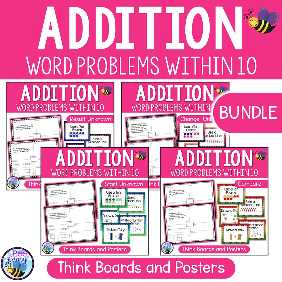 Addition Word Problems Sums to 10 Bundle | Bee Happy Teaching