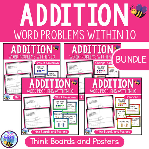 Addition Word Problems Sums to 10 Bundle | Bee Happy Teaching