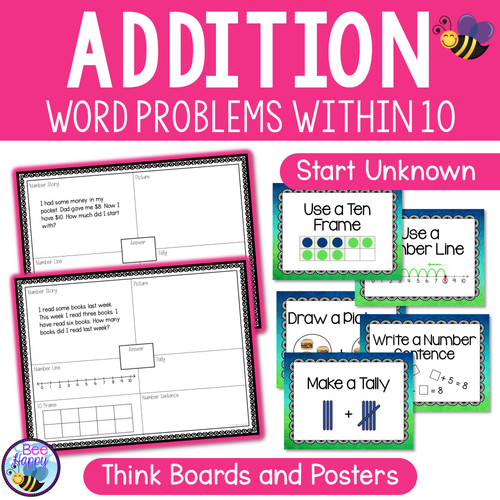 Addition Word Problems Start Unknown Sums to 10 | Bee Happy Teaching