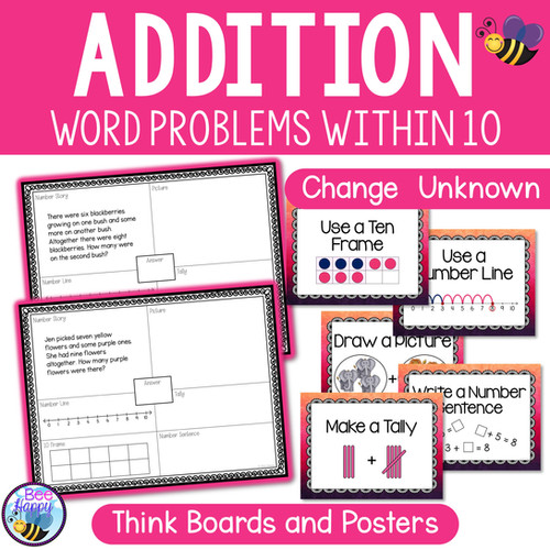 Addition Word Problems Change Unknown Sums to 10 | Bee Happy Teaching