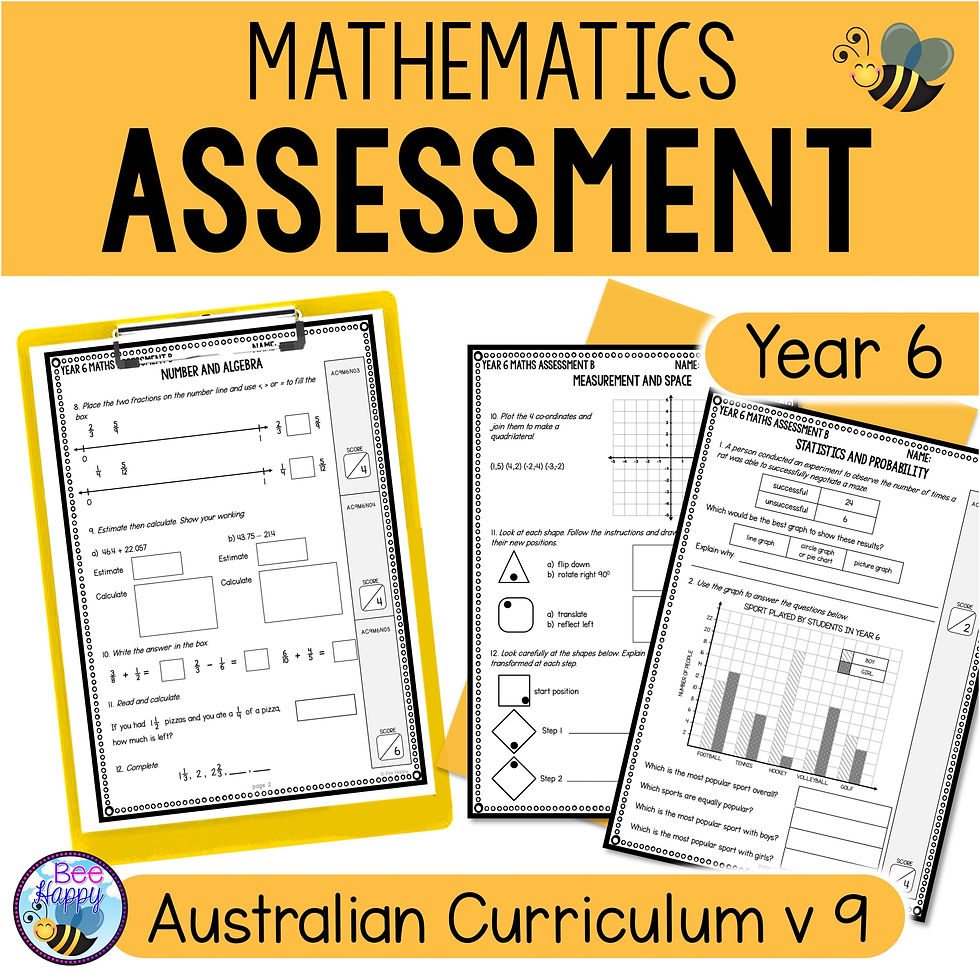 Maths Assessment Year 6 Australian Curriculum v8.4 and v9 | Bee Happy ...