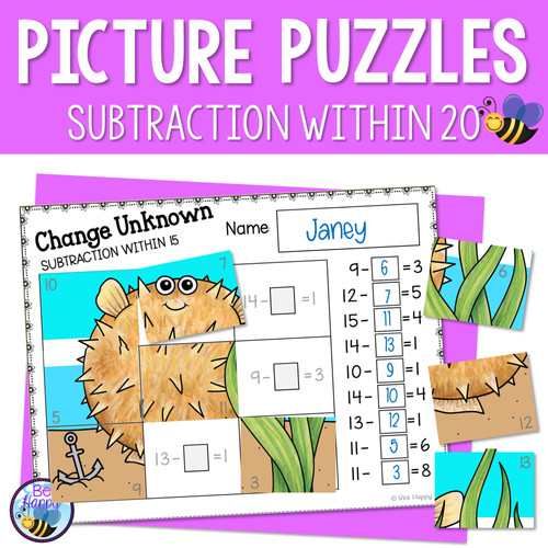 Picture Puzzles | Subtraction within 20 | Bee Happy Teaching