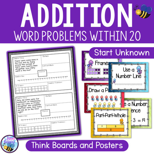Addition Word Problems Start Unknown Sums to 20 | Bee Happy Teaching