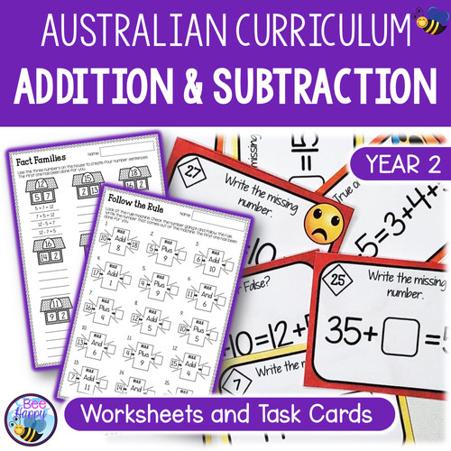 Year 2 Maths Unit 3 Addition & Subtraction Worksheets and Task Cards ...