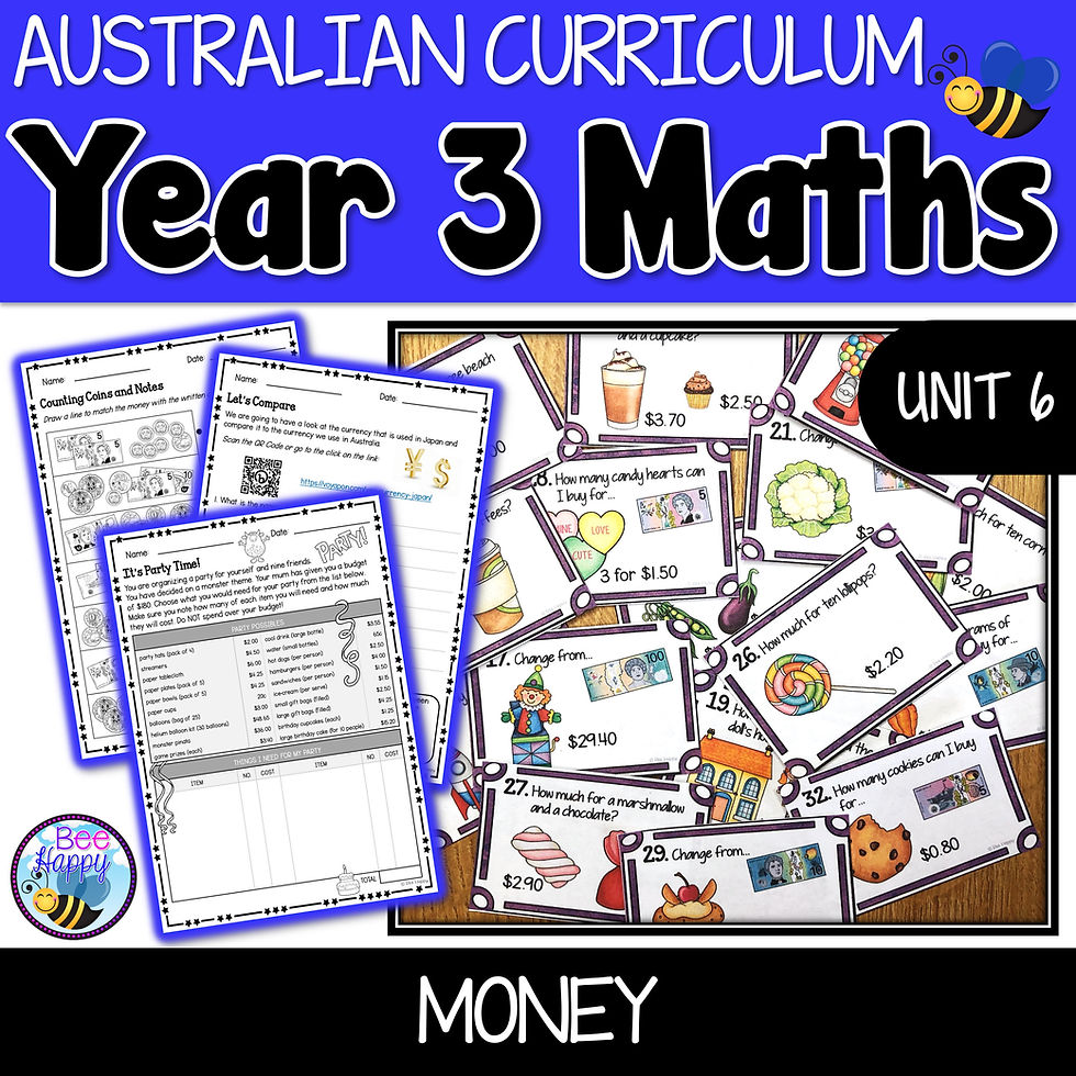 Australian Curriculum Year 3 Maths Money Worksheets and Task Cards ...