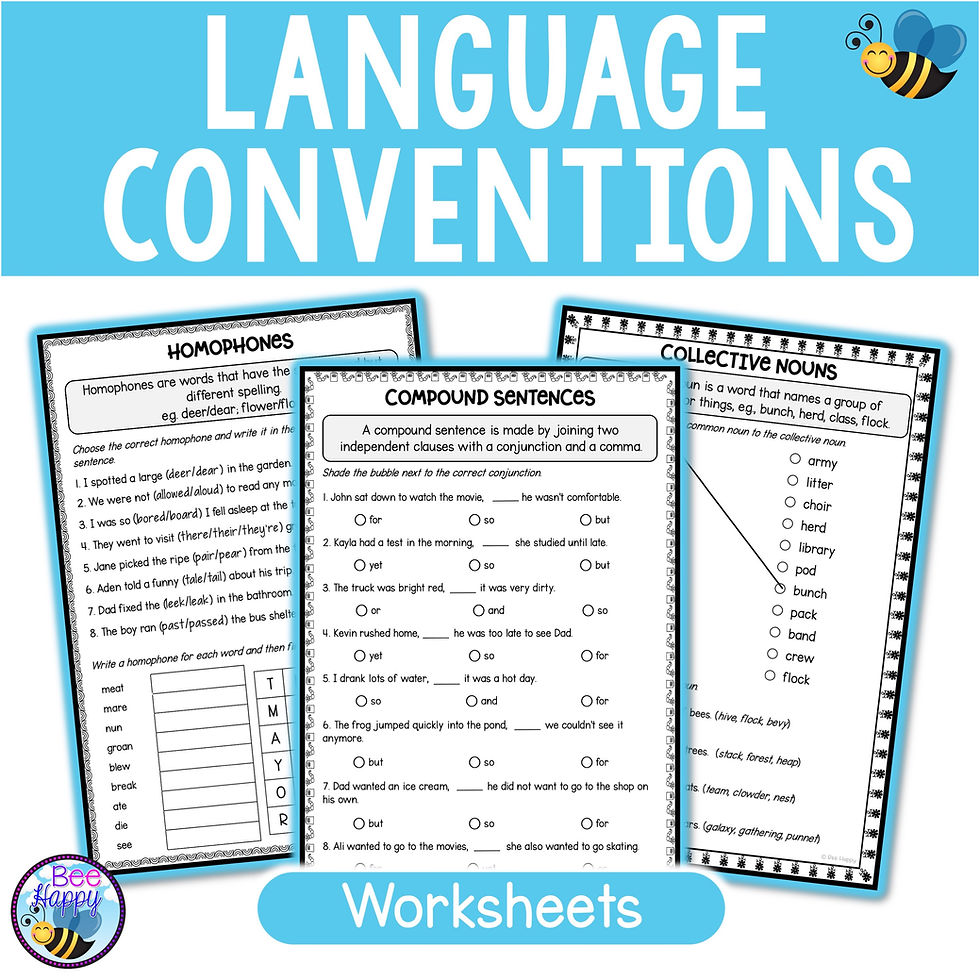 Language Conventions Worksheets | Bee Happy Teaching