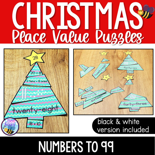 Christmas Maths Puzzles | Place Value | Numbers to 99 | Bee Happy Teaching