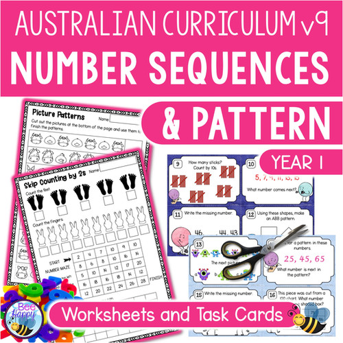 Year 1 Maths Number Sequences and Pattern Worksheets and Task Cards ...