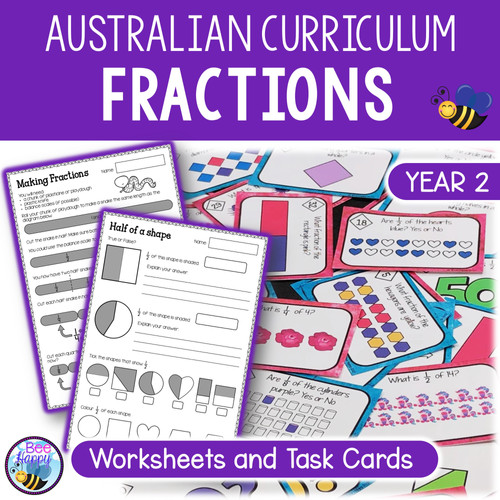 Year 2 Maths Unit 5 Fractions Worksheets and Task Cards | Bee Happy ...