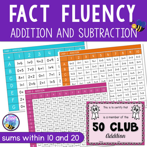 Maths Basic Facts Fluency Timed Tests Addition and Subtraction to 20 ...