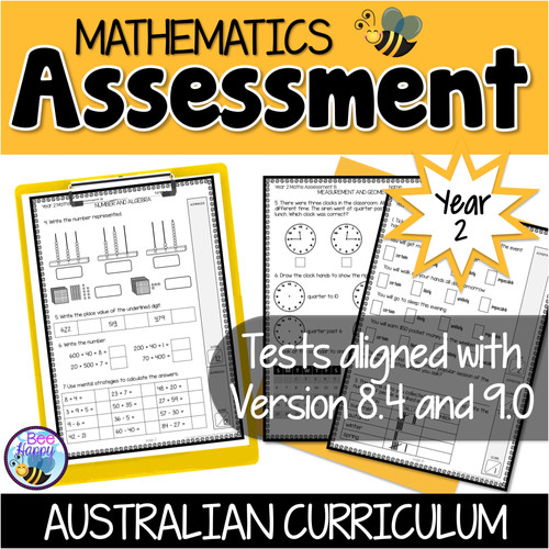 Maths Assessment Year 2 Australian Curriculum v8.4 and v9 | Bee Happy ...