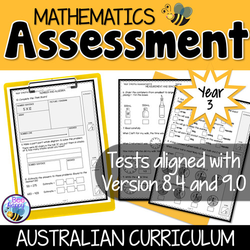 Maths Assessment Year 3 Australian Curriculum v8.4 and v9 | Bee Happy ...
