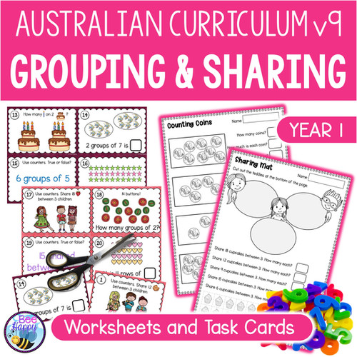 Year 1 Maths Grouping and Sharing Worksheets and Task Cards | Bee Happy ...