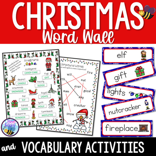 Christmas Word Wall and Vocabulary Worksheets | Bee Happy Teaching