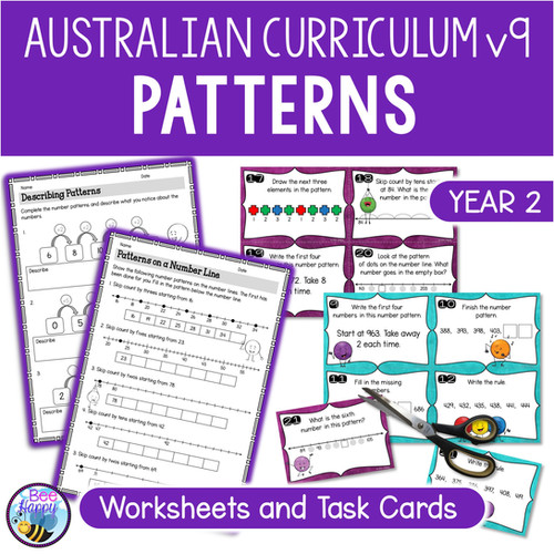 Australian Curriculum v9 Year 2 Maths Patterns Worksheets and Task ...