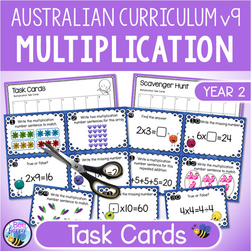 Multiplication Task Cards Year 2 Australian Curriculum v9 | Bee Happy ...