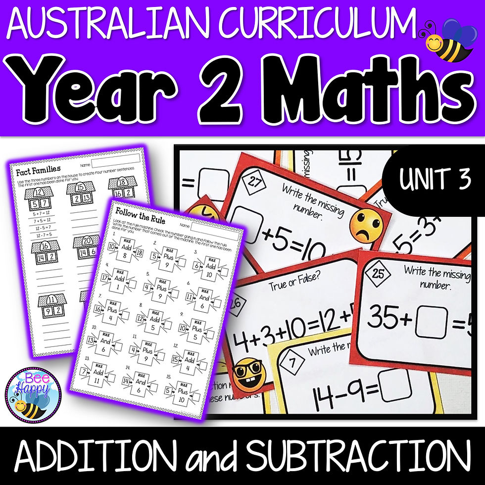 Year 2 Maths Unit 3 Addition & Subtraction Worksheets and Task Cards ...
