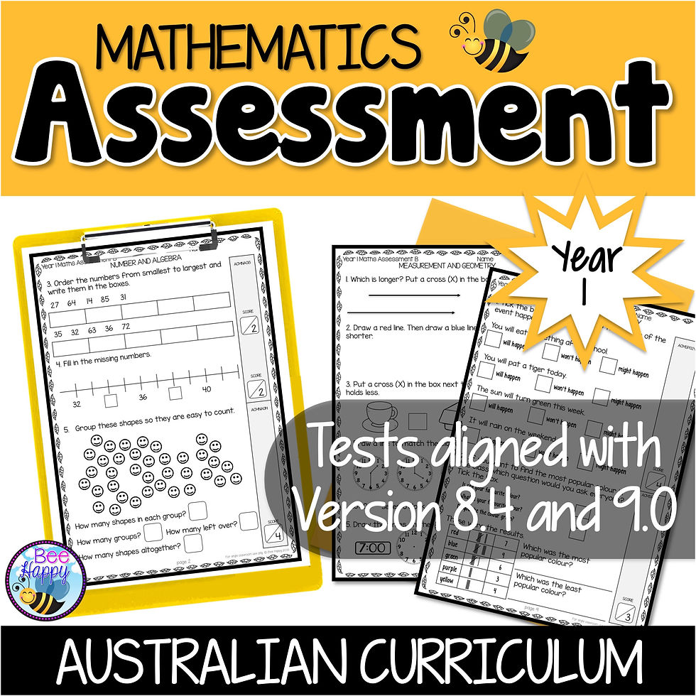 Maths Assessment Year 1 Australian Curriculum v8.4 and v9 | Bee Happy ...