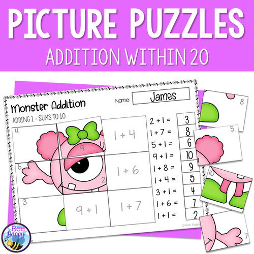 Picture Puzzles | Addition within 20 | Bee Happy Teaching