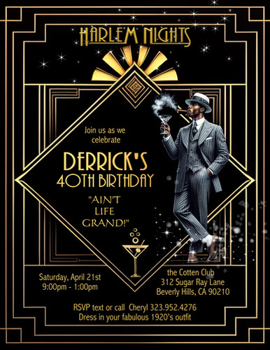 Harlem Night Man Club Party Invitation (sold in set of 10) | Cheryl's ...