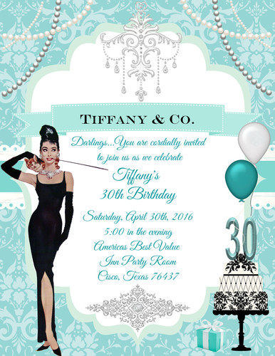 Breakfast at Tiffany Birthday Party and Event Invitation ( sold in sets ...