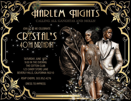 Harlem Nights Feathers Roaring 20's Birthday Invitation (sold in sets ...
