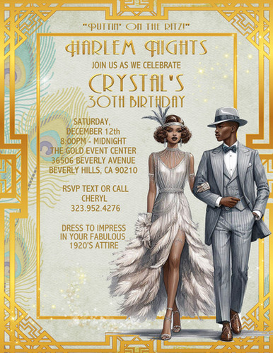 Harlem Nights Golden Peacock Birthday Party Invitation (sold in sets of ...