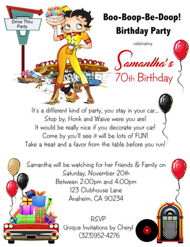 Betty Boop Drive-Thu Birthday Party Invitation (sold in sets of 10 ...