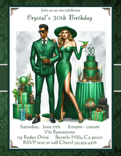 Elegant Green Party Invitation (sold in set of 10) | Cheryl's Invitations